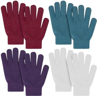 Generic Lot de 4 paires de gants dhiver chauds en laine m&eacute;lang&eacute;e, gants tricot&eacute;s &eacute;pais unisexes pour temps froid, travail, course &agrave; pied, v&eacute;lo, 4 paires - F, 