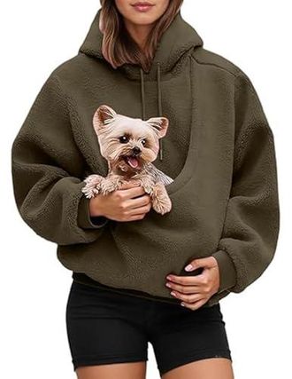 Generic Sweat-shirt de transport en polaire &agrave; manches longues pour femme avec poche kangourou pour une tenue d&eacute;contract&eacute;e, marron, XL