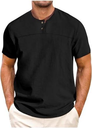 Generic Meilicloth T-shirt en lin pour homme - Manches courtes - Chemise d&eacute;t&eacute; &agrave; manches courtes - Chemise de plage - Chemise d&eacute;contract&eacute;e - Pour les vacances 