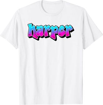 BDAZ Harper Graffiti Personalisierter Name Blau Rosa Frauen M&auml;dchen T-Shirt