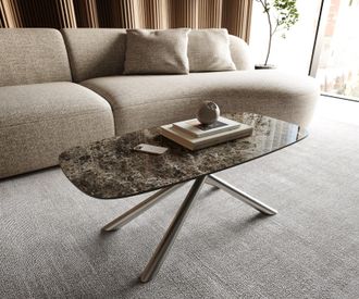 DELIFE Couchtisch Edge Boot 100x50 cm Keramik Emperador Extra Lucidato Dunkelbraun Sarity Edelstahl geb&uuml;rstet, Couchtische