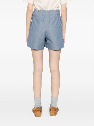 Moncler Pleated Cotton Shorts - Blue