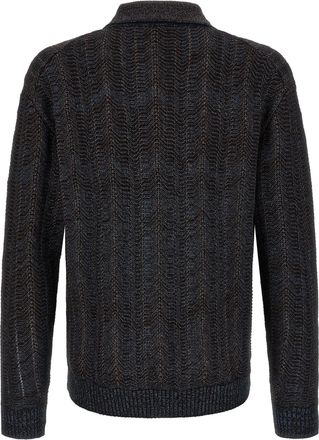 Missoni Wool-Blend Zigzag Knit Cardigan - charcoal