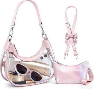 Generic Sac &agrave; main transparent avec sangle r&eacute;glable et portefeuille pour femme, convient pour les concerts, les &eacute;v&eacute;nements sportifs et les voyages, rose, 16.1