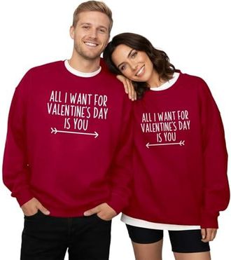 Generic Sweat-shirt &agrave; capuche imprim&eacute; &agrave; col rond pour la Saint-Valentin 2026 pour homme et femme (femme), Rouge, XL