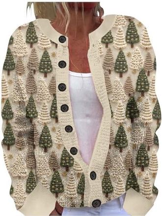 Generic 2026 Vestes de No&euml;l pour femme Cardigan Veste porte-bonheur imprim&eacute;e &agrave; poitrine, multicolore, XXL