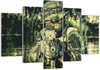 Arttor Mehrteilige Bilder auf Leinwand 150x100cm Leinwandbild Soldat Gewehr Gro&szlig; XXL Wanddeko Bild Schlafzimmer Set 5 teilige Wandbilder Dekoration Wohnzimme