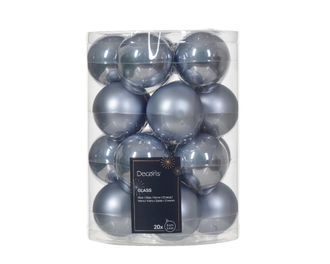 Kaemingk Weihnachtskugeln Glas 6cm x 20 Stück Christbaumkugeln Hellblau eisblau - graublau - taubenblau - Pastellblau