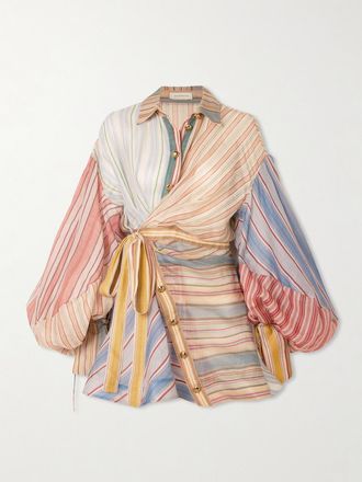 Zimmermann Mini-robe Portefeuille Patchwork En Voile De Lin Et De Soie M&eacute;lang&eacute;s &Agrave; Rayures Rebellion - Multicolore