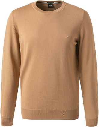 HUGO BOSS Herren Pullover beige Schurwolle unifarben