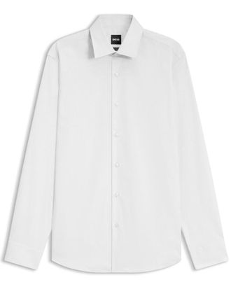 HUGO BOSS Elastisches Baumwollhemd mit Kentkragen, Extralang, Regular in