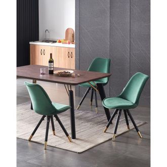 Life Interiors Cosmo LUX Sofia Esszimmerset - ein Esstisch aus Walnussholz und ein Set mit 4 Esszimmerst&uuml;hlen aus dunkelgrauem Samt - Esszimmerk&uuml;che