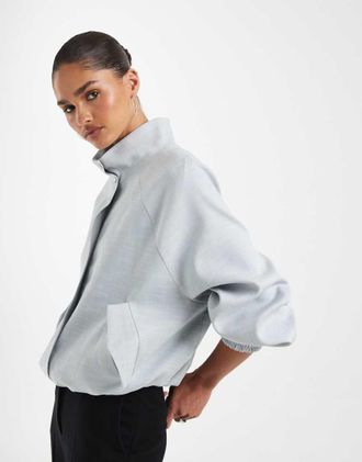 Asos Leinenjacke in Babyblau mit Stehkragen