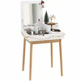 HOMCOM Coiffeuse avec miroir table de maquillage style moderne - 2 tiroirs, miroir rabattable pour chambre &agrave; coucher, salon, 60 x 50 x 85,5 cm