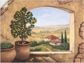 Artland ARTland Wanddeko Wandtattoo selbstklebende Vinylfolie 80x60 cm Fensterblick Toskana Italien Malerei Fenster Landschaft T5ZG