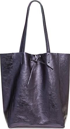 CASPAR Fashion Großer Damen Leder Shopper Metallic Schultertasche mit Sicherheitsfach - CLASSIC LINE - Modell No.781 - Made in Italy, Farbe:dunkelblau metallic, Acce