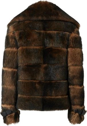 Fendi Buckle-Collar Lamb Fur Jacket - Brown