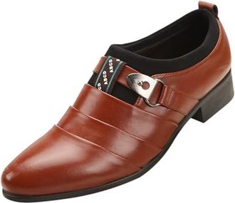 Generic Chaussures habill&eacute;es daffaires pour homme vintage sans lacets &agrave; enfiler - Bout pointu - En cuir souple respirant - Talon bloc - Chaussures tendance an