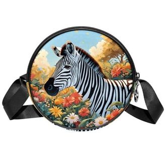 Generic Petit sac &agrave; bandouli&egrave;re rond pour femme, motif z&eacute;br&eacute; avec fermeture &eacute;clair, bretelles r&eacute;glables, sac &agrave; main rond d&eacute;contract&eacute; pour femmes et filles