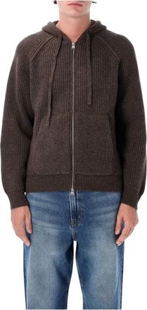 Dunst Cardigan en maille &agrave; capuche - Homme - Pulls - Brun - Taille: XL