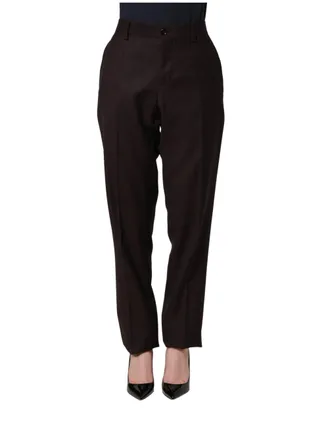 Dolce & Gabbana Womens Straight Leg Silk Dress Trousers Brown