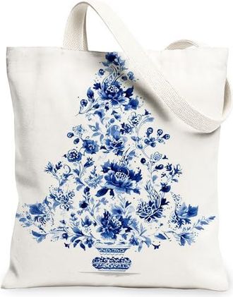 Generic Sacs fourre-tout en toile &agrave; motif floral, sacs d&eacute;picerie r&eacute;utilisables, vintage, artistique, lavable, toile pour voyage, pique-nique, 33 x 38,1 cm