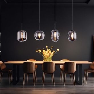 Globo Lighting H&auml;ngeleuchte Esszimmerlampe Wohnzimmer Pendelleuchte Lampe, 4 flammig, Metall Glas rauchfarben, 4x led, LxH 120x100 cm