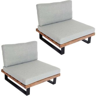 Hhg Neuwertig] 2er-Set Lounge-Sessel HHG 469, Garten-Sessel, Spun Poly Akazie Holz FSC-zertifiziert Alu hellbraun, Polster hellgrau
