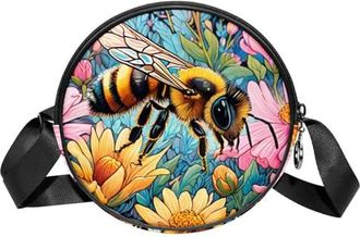 Generic Petit sac &agrave; bandouli&egrave;re rond pour femme, sac &agrave; bandouli&egrave;re r&eacute;glable avec fermeture &eacute;clair, sac &agrave; main rond d&eacute;contract&eacute; pour femmes et filles