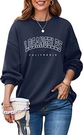 ORANDESIGNE Femme Lettre Imprimé Sweatshirts Oversized Pull À Manches Longues Hiver Sweat Col Rond Pullover Mode Chemise Fille Sweat sans Capuche Automne et Hiver