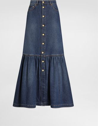 Dolce & Gabbana Langer Rock Aus Denim - Frau Denim Mehrfarbig 36