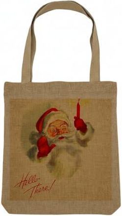 Fabulous Sac Shopping Tote Bag Aspect Lin - Pere Noel Bougie Hello There Vintage Retro Santa Claus - Sac de Courses Toile Epaisse 360g Beige Naturel Cabas Port