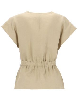 Paul Smith Linen with Coordinating Belt Blouse - Beige