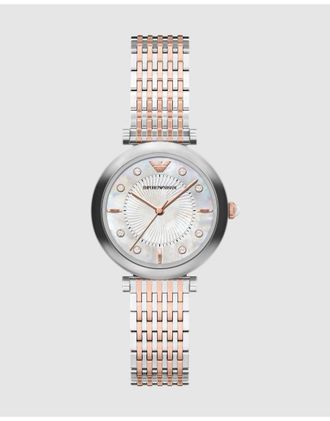 Emporio Armani Archelia montre &agrave; trois aiguilles bicolore en acier inoxydable-Multi