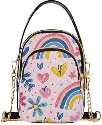 Mnsruu Sac à bandoulière pour femme - Motif floral et coeur arc-en-ciel - Petit sac à bandoulière avec sangle réglable