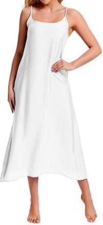 Generic Robe longue à enfiler 100 % coton pour femme, blanc, L