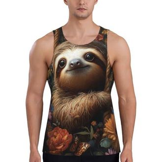 Generic D&eacute;bardeur respirant &agrave; s&eacute;chage rapide sans manches pour homme pour entra&icirc;nement &agrave; la plage S &agrave; 4XL, Fleurs paresseux mignons 18, 4XL