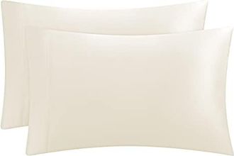 Juicy Couture Satin-Kissenbezug für Haar und Haut, elfenbeinfarben, Queen-Size-Kissenbezug, 2er-Set, seidiger Satin, kühlende Kissenbezüge mit Hotelverschluss