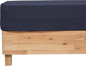 Atmosphera Atmosphera - Drap Housse Flora Gaze de Coton Bleu 140x190cm