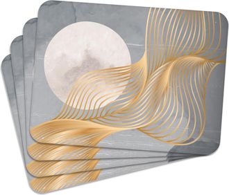 MG Design Set aus 4 Kork-Platzsets - Fluid Geometry 2 - 30 x 40 cm - hitzebest&auml;ndig & abwischbar, mit Korkr&uuml;ckseite