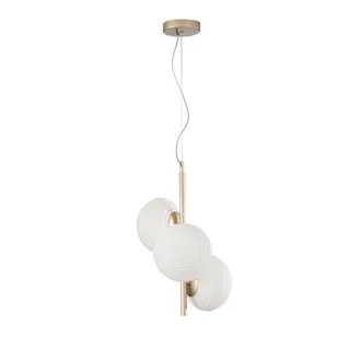 Luce-Ambiente-Design Gold Metal Ripple Suspension With Three White Glass Diffusers 165x32.5 Cm