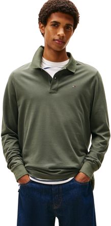 Tommy Jeans Herren Poloshirt Langarm Slim Placket aus Baumwolle, Grün (Pewter Green), XXL