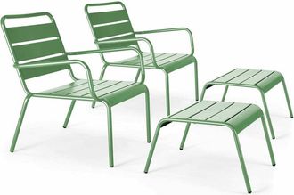 Oviala Lot de 2 fauteuils relax avec repose-pieds en m&eacute;tal vert cactus - Palavas
