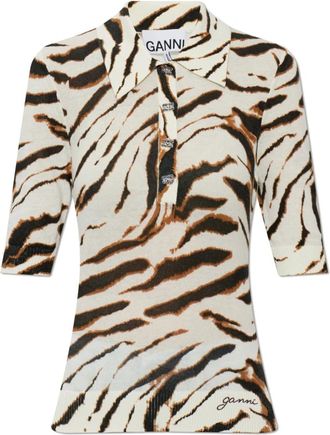Ganni Femme, Pulls, Brun, Taille: 38 FR Polo &agrave; Imprim&eacute; Animalier