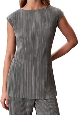 Calvin Klein Femme, Blouses et Chemises, Gris, Taille: 42 FR Tunique Pliss&eacute;e