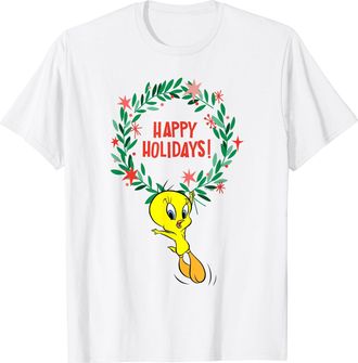 Looney Tunes Looney Tunes Christmas Wreath Happy Holidays With Tweety T-Shirt