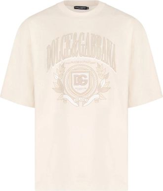 Dolce & Gabbana Homme, Tops, Beige, Taille: S T-shirt en coton avec logo