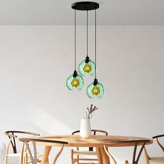 Opviq Elegant Green Chandelier, Adjustable Height 40-120 cm, Metal Body, Ø20 cm Cap, 3 x E27 Sockets, Perfect for Modern Spaces, IP20 Rated
