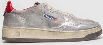 Autry Baskets Medalist Cuir Argenté Rouge, Collection Super Vintage
