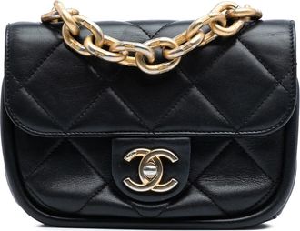 Chanel Hobo Bags - Mini Quilted Lambskin Chain Top Handle Flap - Gr. unisize - in Schwarz - für Damen